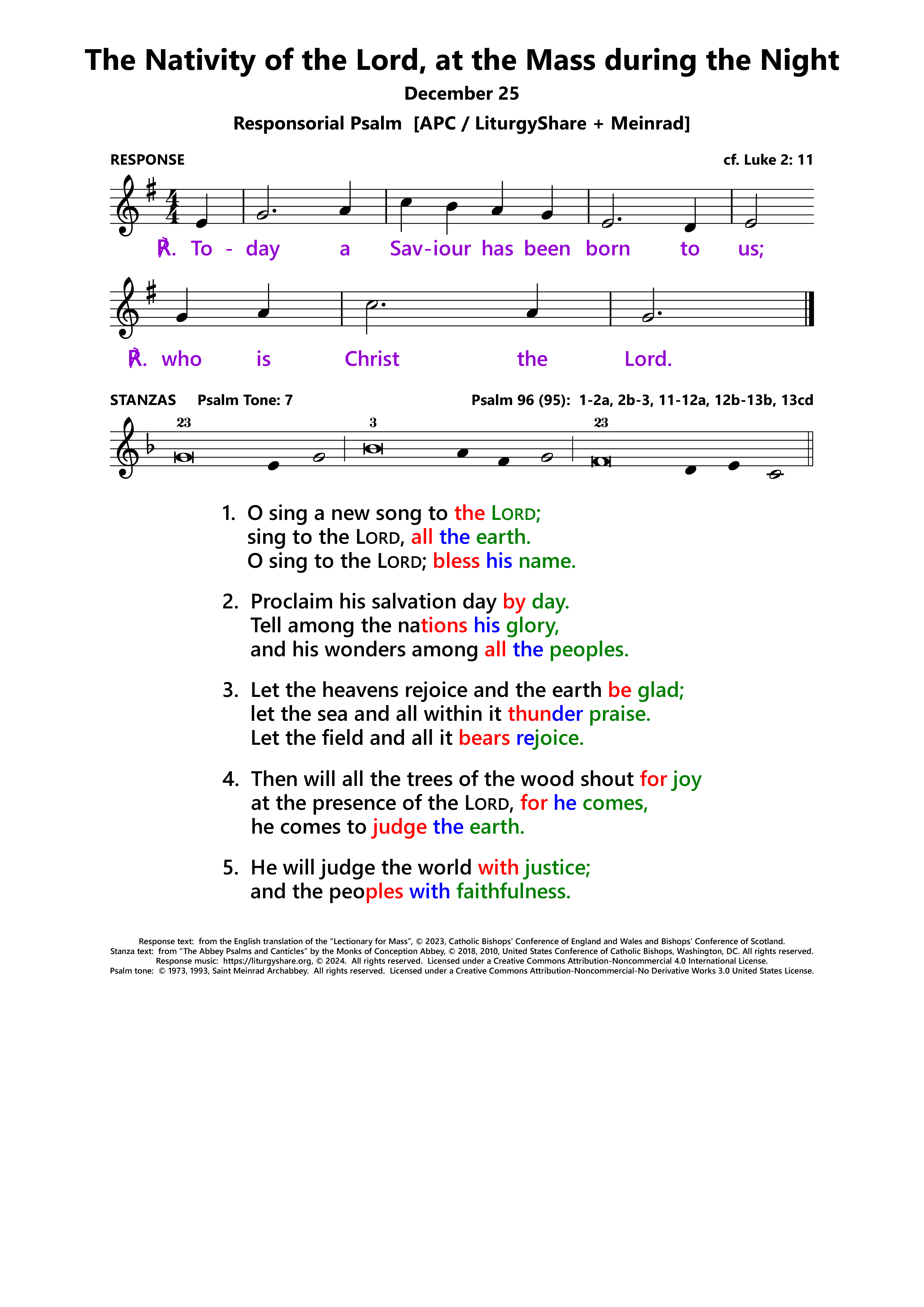 The Nativity of the Lord, at the Mass during the Night: Responsorial Psalm